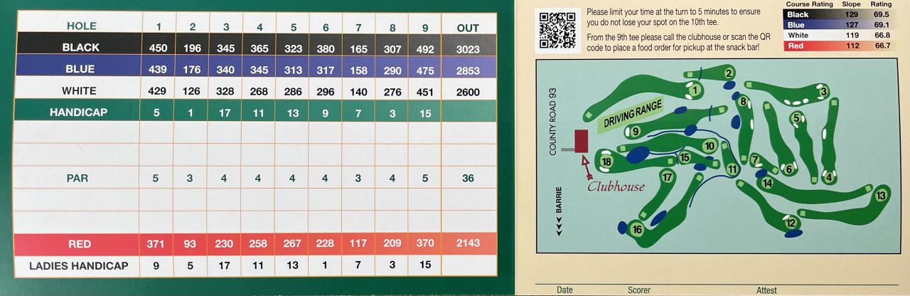 Simoro Golf Links - Scorecard